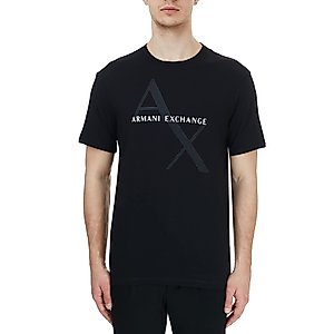A|X ARMANI EXCHANGE mens Crew Neck Logo Tee T Shirt, Quilted Logo Black, X-Large US