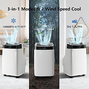 10000Btu Portable Air Conditioner with Remote Control,Quiet AC Unit 450 Sq. Ft Coverage, 3-in-1 Functions,24 Hour Timer, Window Installation Kit for Home,Office White