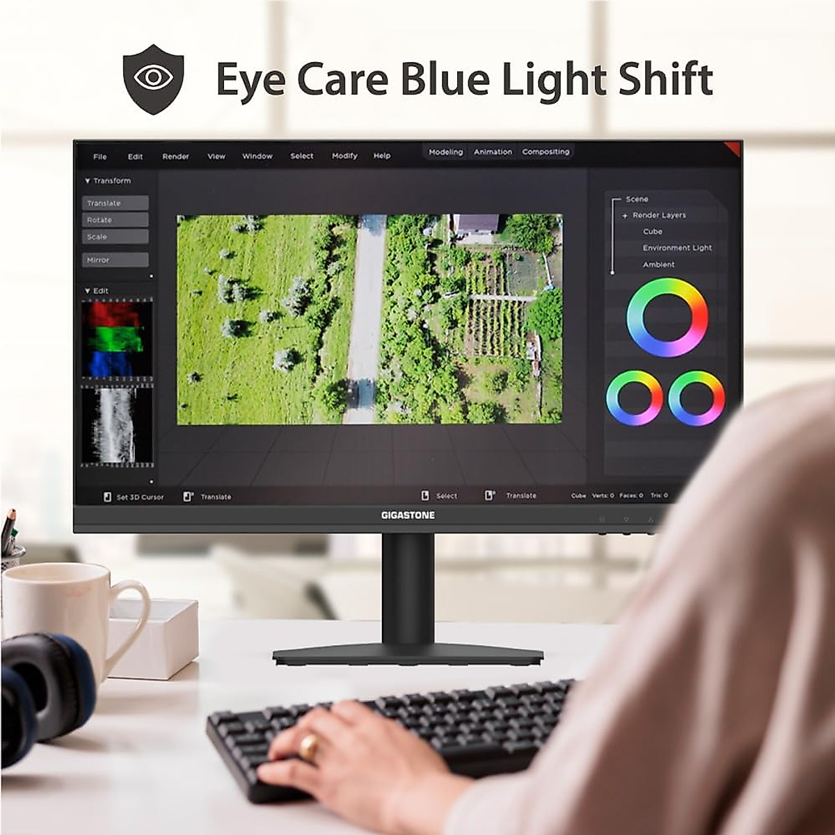 Gigastone 21.45 inch VA LED Back Light Monitor 2-Pack 75Hz FHD 1920 x 1080, 1080P 178° Wide View Frameless, Dual Monitor, 4ms, Eye Care Technology, Ergonomic Tilt VESA Mount, HDMI VGA