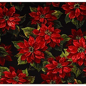 Michael Miller Scarlet Poinsettia, Black