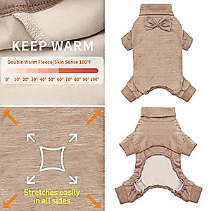 KYEESE Dog Pajamas for Small Dogs Turtleneck Stretchy Dog Pjs Super Soft Warm Material Dog Onesie with Bowtie Puppy Pajamas, Khaki,XS