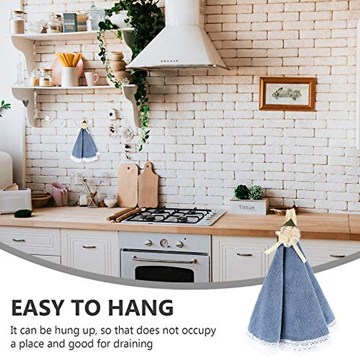 Hemoton Soft Hanging Hand Towel Bathroom Hand Towels with Hanging Loops Microfiber Lace Hand Towels Soft Absorbent Kitchen Hand Towels Hanging Blue