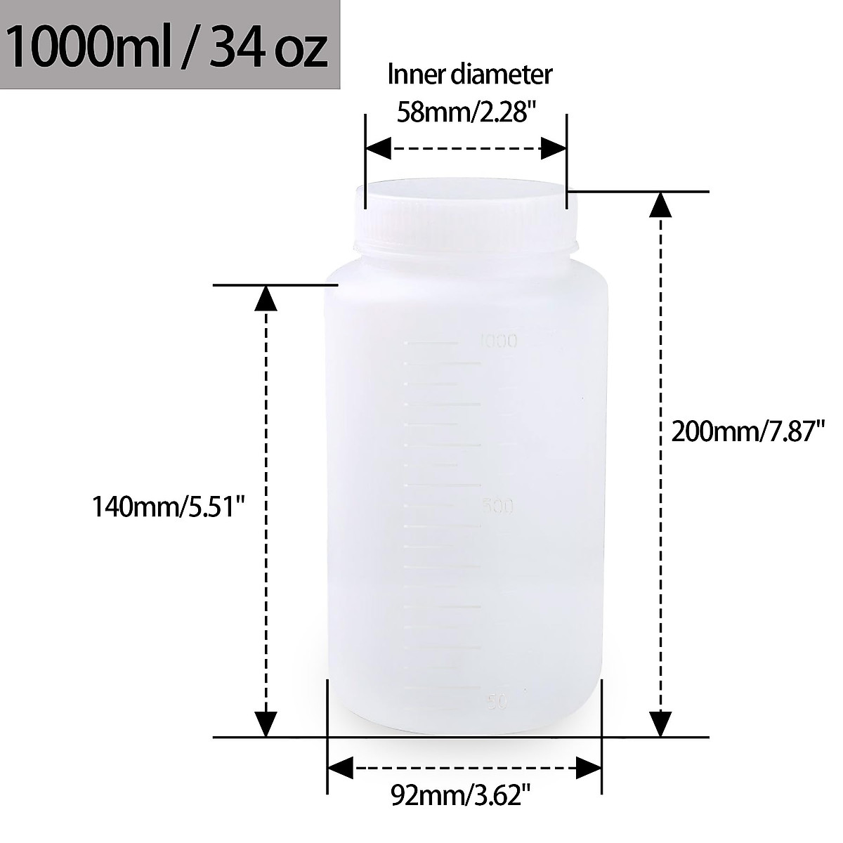 LEPEVNEY 1000ml/34oz Plastic Bottles Lab Chemical Reagent Bottle - Wide Mouth, Secure Sample Sealing, Liquid Storage Container 2 Pcs
