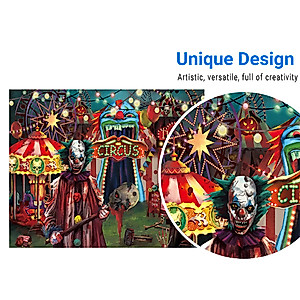 Funnytree 10x8FT Halloween Evil Circus Theme Backdrop for Photography Clown Creepy Carnival Haunted House Horror Scary Birthday Party Decorations Banner Home Decor Photo Booth Props Background