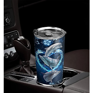 64HYDRO 20oz Dolphin Gifts for Women, Valentines Day Gifts for Her, Couple Gifts, Gifts for Wife, Mom, Daughter, Ocean Gifts, Blue Heart Sea Dolphin Tumbler Cup, Insulated Travel Coffee Mug with Lid