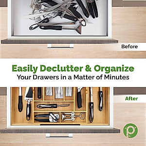 Pristine Bamboo Silverware Organizer - Expandable Kitchen Drawer Organizer - Adjustable Kitchen Drawer Organizer for Utensils, Expandable to 25 Inches Wide, 10 Compartments, Silverware Tray for Drawer