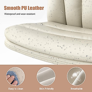 Sytas Criss Cross Chair with Wheels, Vanity Desk Chair with Double-Layer Back & Cushion, PU Leather Armless Cross Legged Wide Chair Adjustable Chair for Home Office