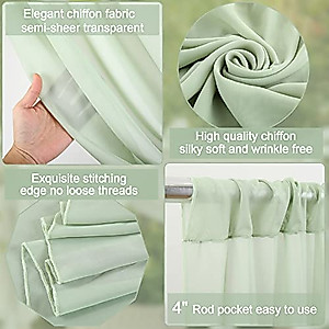 Sage Green Backdrop Curtains for Parties, 10ft x 7ft Wrinkle-Free Sheer Chiffon Fabric Party Curtain Drapes for Wedding Birthday Party
