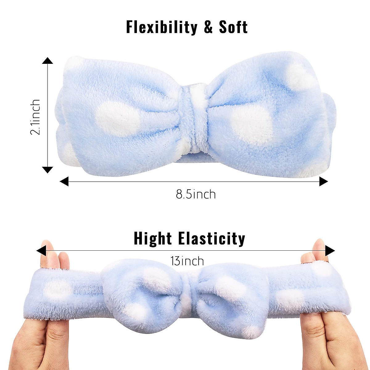 Araluky 3 Pack Bow Hair Band ,Soft Makeup Facial Dot Headband Women Girls Spa Microfiber Cute Turban Headband Bowknot Bow Skincare Terry Cloth Fuzzy Headbands for Washing Face Shower Bath Hair Band