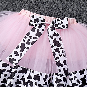 Baby Girl Cow 1/2 Birthday Outfit Farm Animal Fancy Dress up Flutter Sleeve Romper Tutu Skirt Headband Bowknot Tutu Dress 3PCS Clothes Set for Cake Smash Photo Prop Pink Cow - Half Way to One 6 Months