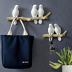 Birds Decorative Wall Hanger Clothes Hooks for Home Decor Hanging Keys Bag Hats (White,Two Birds)