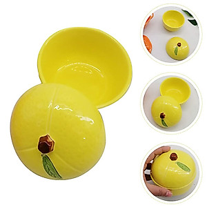 Angoily Ceramic Pot with Lid Cute Lemon Shape Noodle Bowl Steam Soup Bowls for Home Kitchen Egg Custard Medicinal Birds Nest Tonic