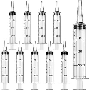 10 Pack Plastic Syringe Liquid Measuring Syringes Without Needle for Epoxy Resin, Craft, Scientific Labs, Feeding Pets Animals, Oil or Glue Applicator (30 ML)