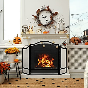 DOEWORKS 3 Panel Fireplace Screen Black Spark Guard Cover