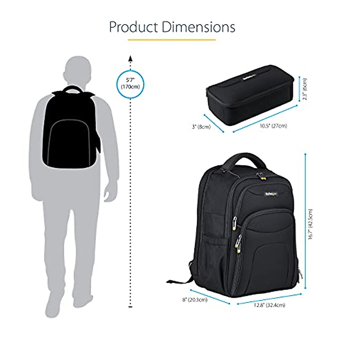 StarTech.com Unisex Backpack Ergonomic Computer Bag with Removable Accessory Case-Laptop/Tablet Pockets-Nylon, Black, 15.6" Professional IT Tech Work/Travel/Commute (NTBKBAG156)