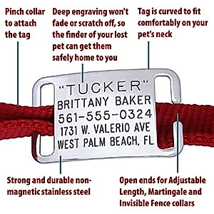 CollarTags Dog Tags Personalized for Pets - Deep Engraved Stainless Steel Lasts Your Pets Lifetime - Boomerang Tags, Dog Name Tag, Durable Custom Silent (Open End Large for 1 Inch Snap Style Collar)