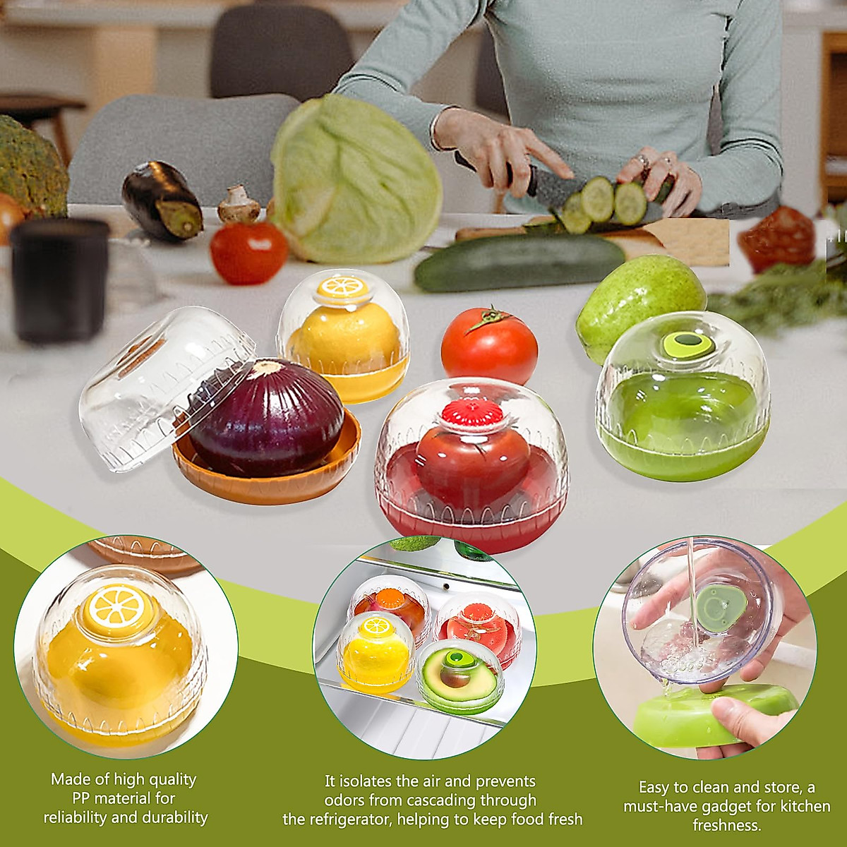 4 Pcs Vegetable and Fruit Storage Containers for Fridge, Refrigerator Vegetable Crisper Makes Food Stays Fresh Longer, BPA Free & Reusable, Ideal Avocado Lemon Tomato and Onion Keeper/Saver/Holder (B)