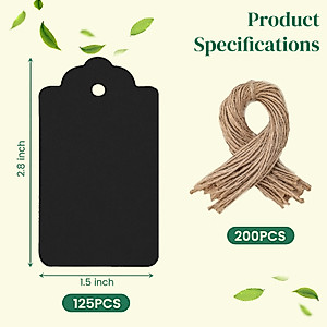 125pcs Black Paper Gift Tags with Free 200 Root Natural Jute Twine