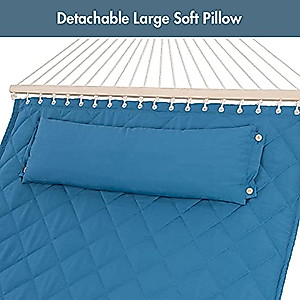 ANOW Double Hammock with 12 Feet Heavy Duty Steel Stand Combo, 2 Person Quilted Hammock with Stand for Outdoors Indoors, 450 LBS Weight Capacity, Blue
