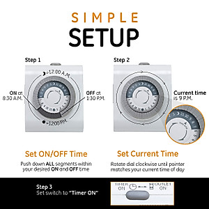 GE 24-Hour 2 Grounded Outlets Mechanical Outlet Timer, Timers for Electrical Outlets Indoor, Light Timers Indoor, Daily ON/OFF Cycle, Lamp and Christmas Light Timer, Indoor Light Timer, 15075