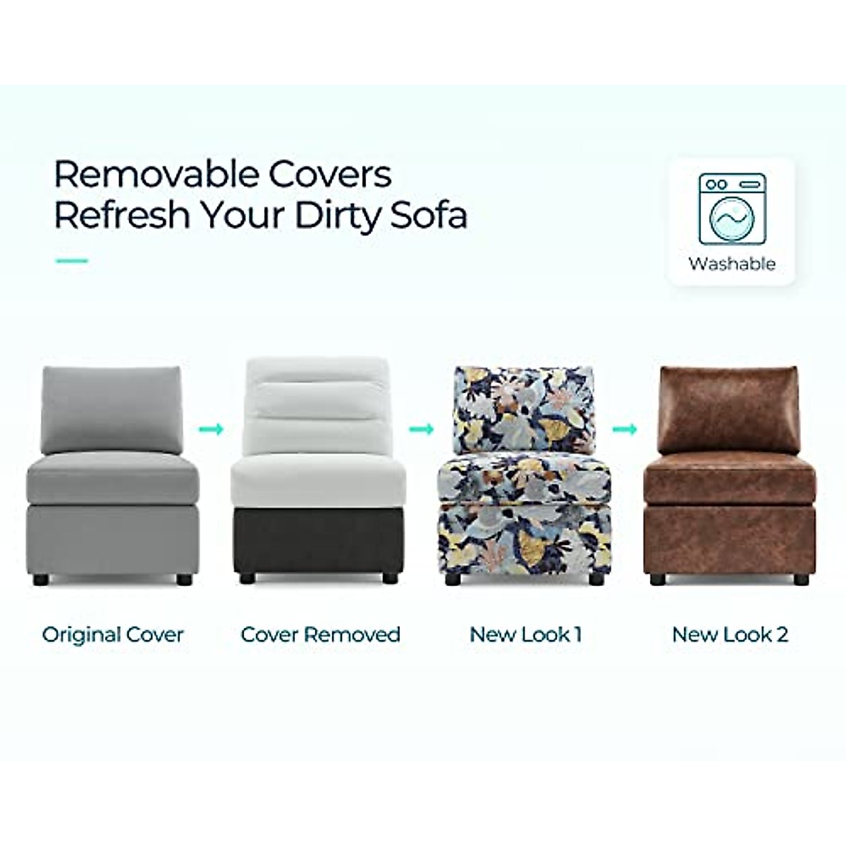 LINSY HOME Modular Sofa, Sectional Couch L Shaped Sofa with Storage, Modular Sectionals with Storage Space and Ottomans, Modern Small Sofa with Chaise for Living Room, Gray