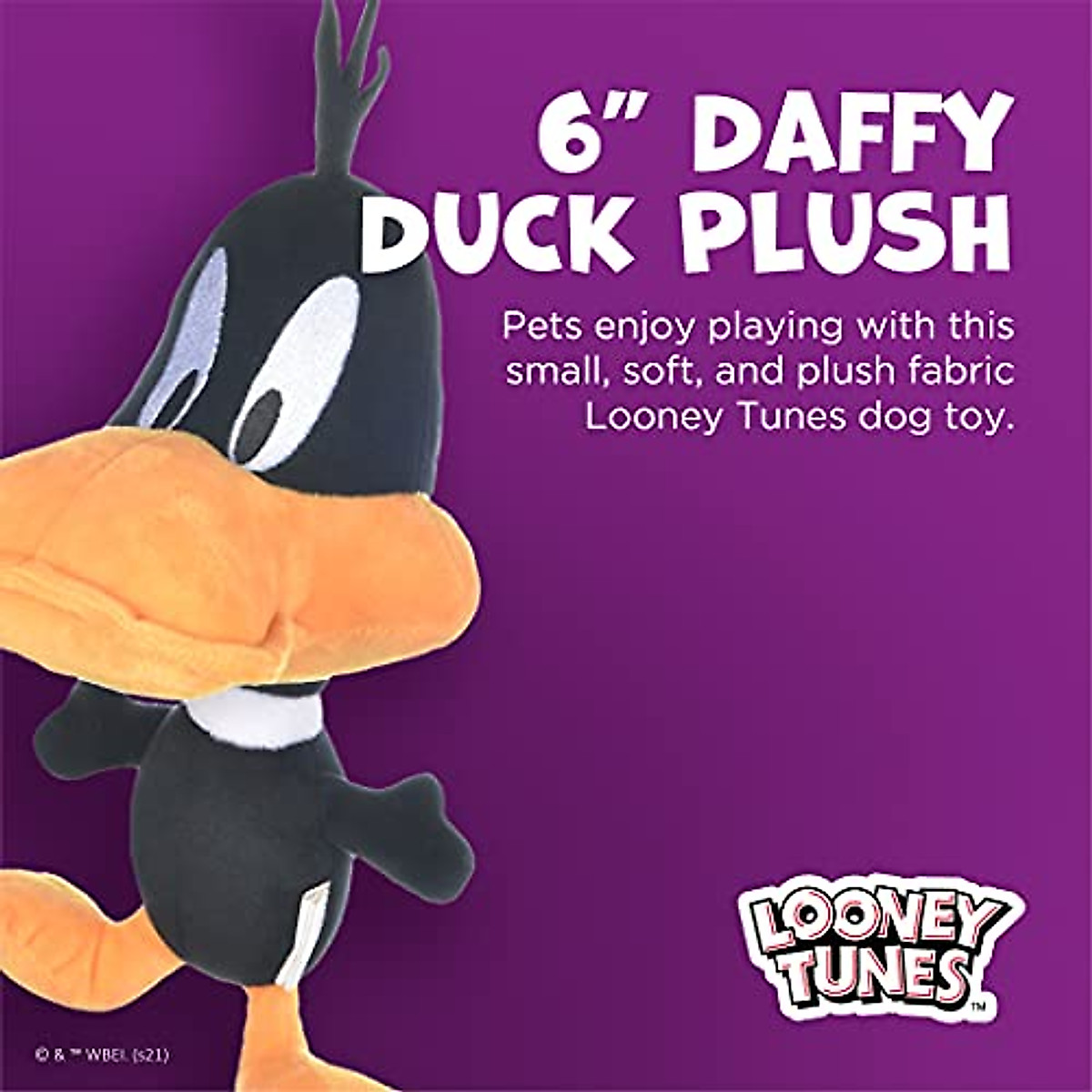 Looney Tunes Warner Bros Toys for Dogs | 6 Inch Daffy Duck Big Head Plush Dog Toy | Daffy Duck Plush Toys for All Dogs | Dog Chew Toy for Medium Dogs