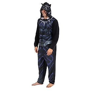 Marvel Men's Hooded One Piece Pajama, Black Panther Union Suit, S