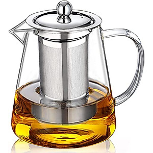 Glass Teapot (32oz/ 950ml) MJZQCD with Removable Stainless Steel Infuser,Glass Tea Pot transparent Stovetop tea Kettle,Blooming and Loose Leaf Tea Maker,Microwave & Dishwasher Safe