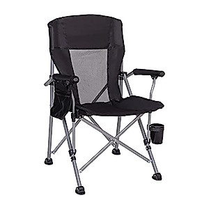 Flash Furniture Heavy Duty Portable Folding Camping Chair - Black Seat & Back with Padded Arms - Gray Steel Frame - Cup Holder, Storage Pouch - Extra Wide Carry Bag