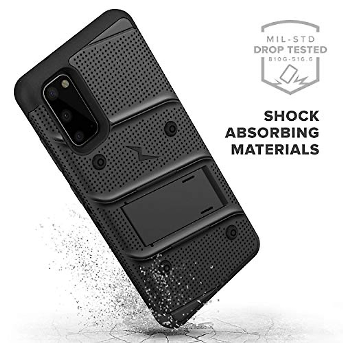 Zizo Bolt Series for Galaxy S20 Case with Kickstand Holster Lanyard - Black