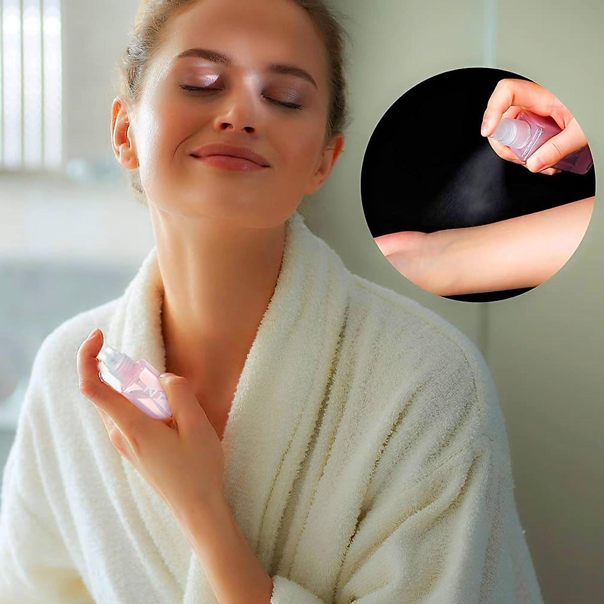 Spray Bottles 50ML(1.7oz), 4 Pack Empty Plastic Mini Travel Bottle Set with Fine Mist Portable Refillable Makeup Cosmetic Atomizer Travel Size Bottle for Perfume, Cosmetic, Skincare, Aromatherapy