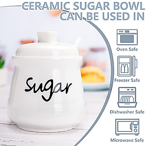 Swetwiny Ceramic Sugar Bowl with Lid and Spoon, 12 Ounces Porcelain Sugar Jar Sugar Dispenser, Sugar Container for Home and Kitchen Decor (White)