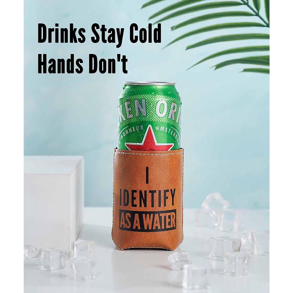 Funny Birthday Gifts for Men, Gifts for Dad Husband Hubby Boyfriend BF, Gag Gift, Retirement Gift, I Identify As A Water Faux Leather Can Cooler Sleeve