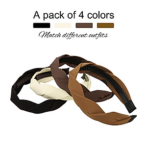 WOVOWOVO 4 Pieces Braided Headband for Women Girls Wide Hairband Fashion Non Slip Hairhoop Weaving Shape Accessories Solid Colors