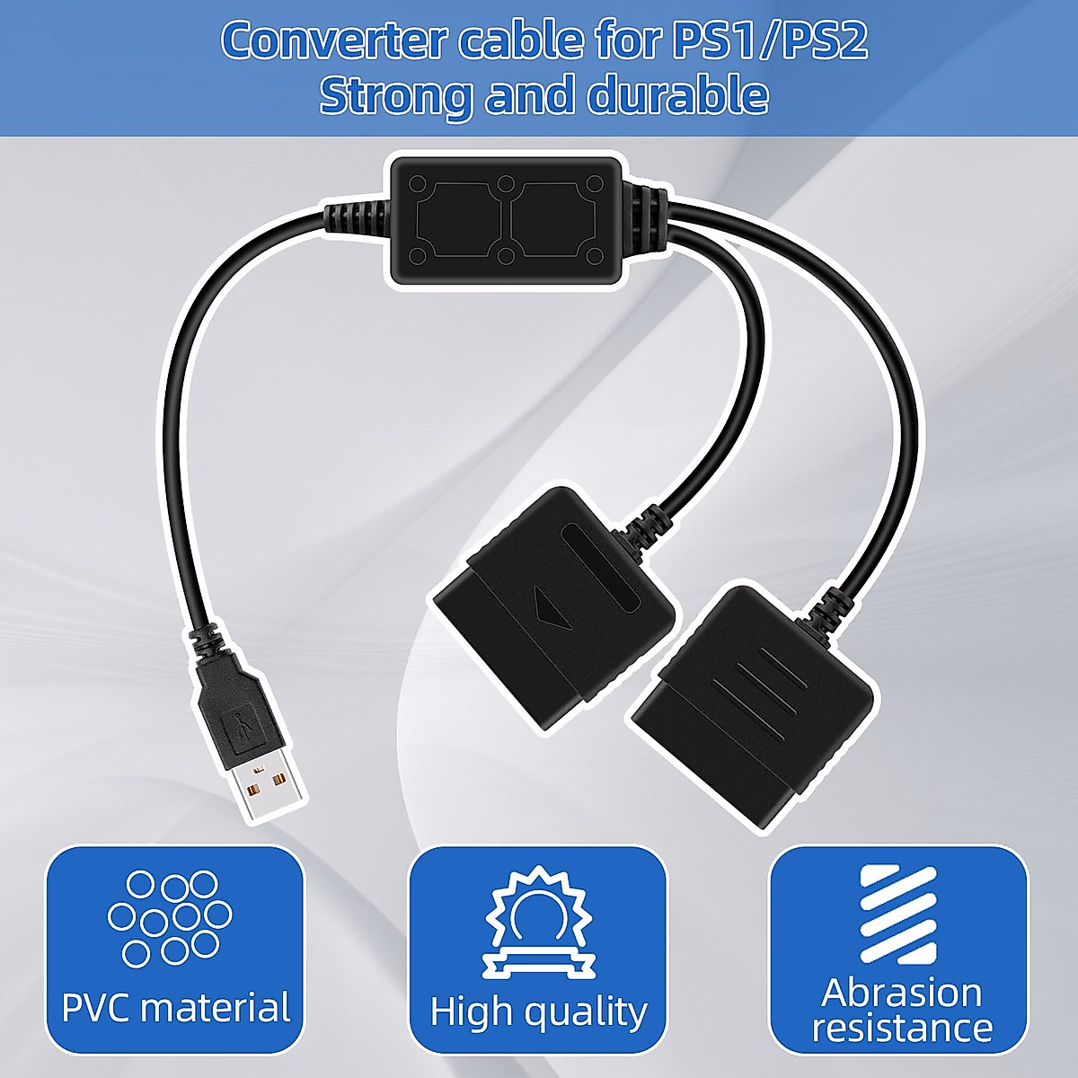 OSTENT Dual USB Adapter Converter Cable Cord for Sony PlayStation 1/2 PS One PSX Wired Controller Gamepad Joystick to PC Laptop