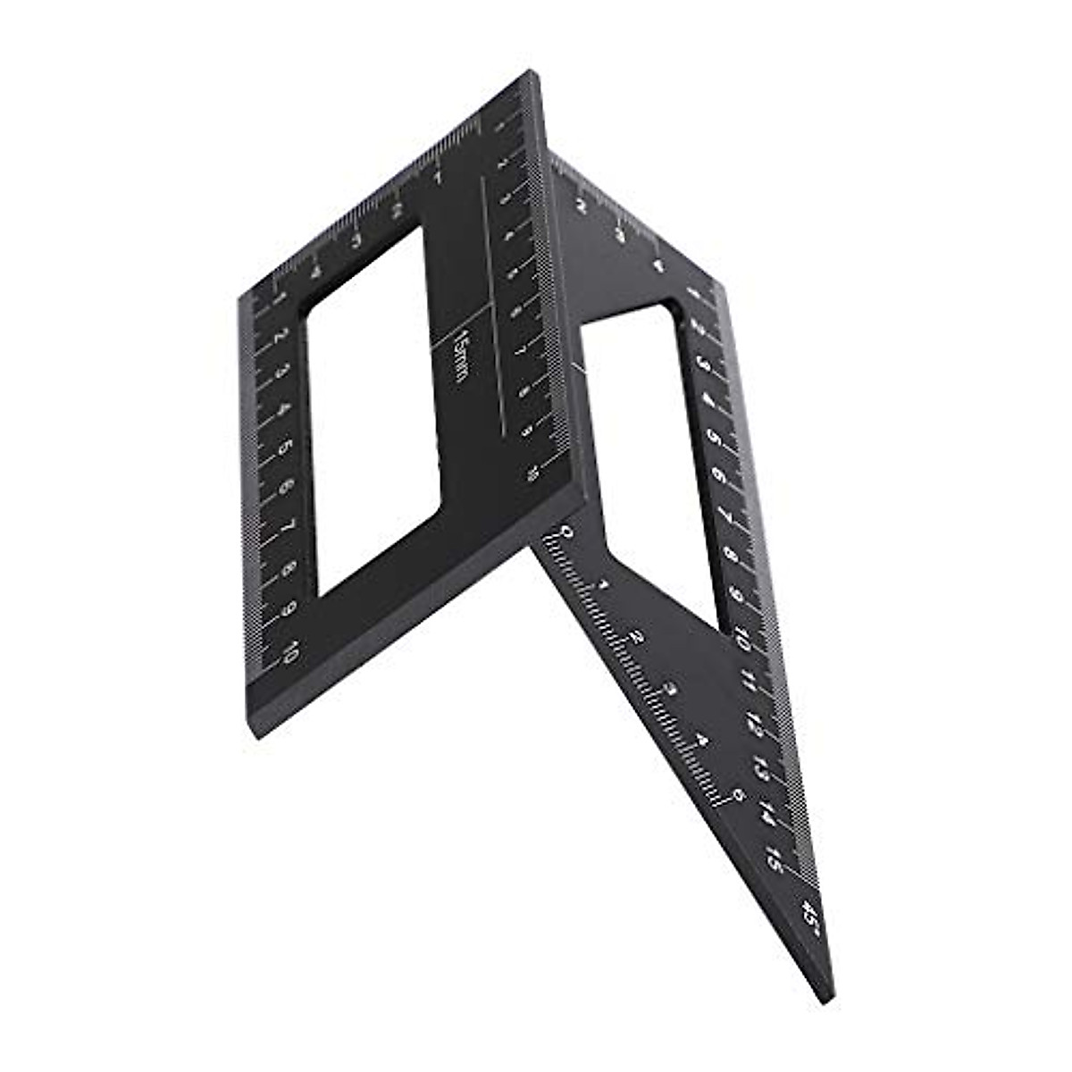 OwnMy Set of 2 Saddle Layout Square Gauge for Woodworking, 45/45 Degree - 90/45 Degree Square Layout Miter Angle Measuring T Ruler, Aluminum Alloy 3D Miter Scriber Template Tool for Carpenter (Black)