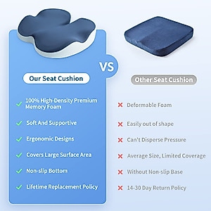 Car Seat Cushion,Office Chair Cushions Butt Pillow for Long Sitting Comfort,Memory Foam Coccyx Cushion for Tailbone Pain,Non-Slip& Ergonomic Sciatica&Back Pain Relief Driving Wheelchair Desk Chair Pad