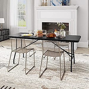 YITAHOME Folding Tables Heavy Duty Folding Table 6ft with Carrying Handle Plastic Fold up Table for Outdoor Camping Picnic Parties/Indoor Events All in Black