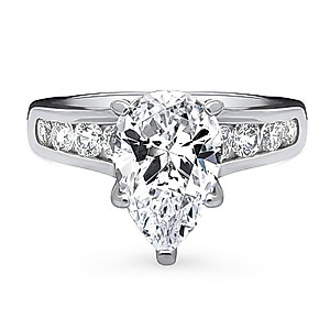 BERRICLE Sterling Silver Solitaire Wedding Engagement Rings 3 Carat Pear Cut Cubic Zirconia CZ Promise Ring for Women, Rhodium Plated Size 9