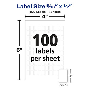 Avery Removable Rectangular Labels, 0.31 x 0.5 Inches, White, Pack of 1100 (5412)