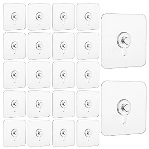 20Pcs Heavy Duty Adhesive Hooks Picture Hangers Without Nails Waterproof Single Nail Free Wall Hangers Reusable Screw Free Sticker No Damage Wall Hooks Hanging for Kitchen Bathroom Home Office Key