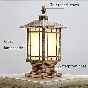 Post Lights Outdoor Waterproof Castlight Casting Aluminum Glass Post Cap Lights Modern Simple Villa Wall Gate Pillar Lamp LED Night Safety (Bronze B) (Dark A)