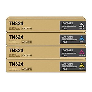 LOVPAIN TN-324 TN324 Toner Cartridges Set (4-Pack, Black/Cyan/Magenta/Yellow) - TN324K TN324C TN324M TN324Y Toner Cartridge Replacement for Konica Minolta Bizhub C258 C308 C368 Printer