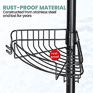 EZFurni Shower Caddy Corner, 4 Layer Shower Organizer, Rustproof Stainless Shower Shelves, Drill Free Shower Rack, Large Shower Storage and Shower Caddy Tension Pole,56-114 Inch, Black