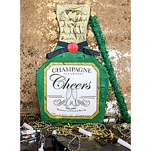 Champagne Piñata with Stick, 17X10 inches, Perfect for New Years 21st Birthday Decorations, Graduation, and Wedding Props. Fits party favor