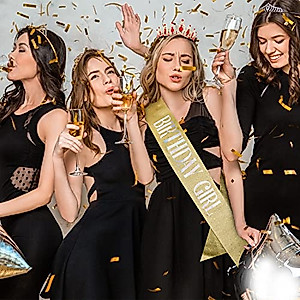 Gold Birthday Girl Sash & Red Crystal Crown Set, Didder Birthday Crown Birthday Tiara for Women Birthday Crowns for Women Girls Birthday Sash and Tiara for Women Happy Birthday Gift