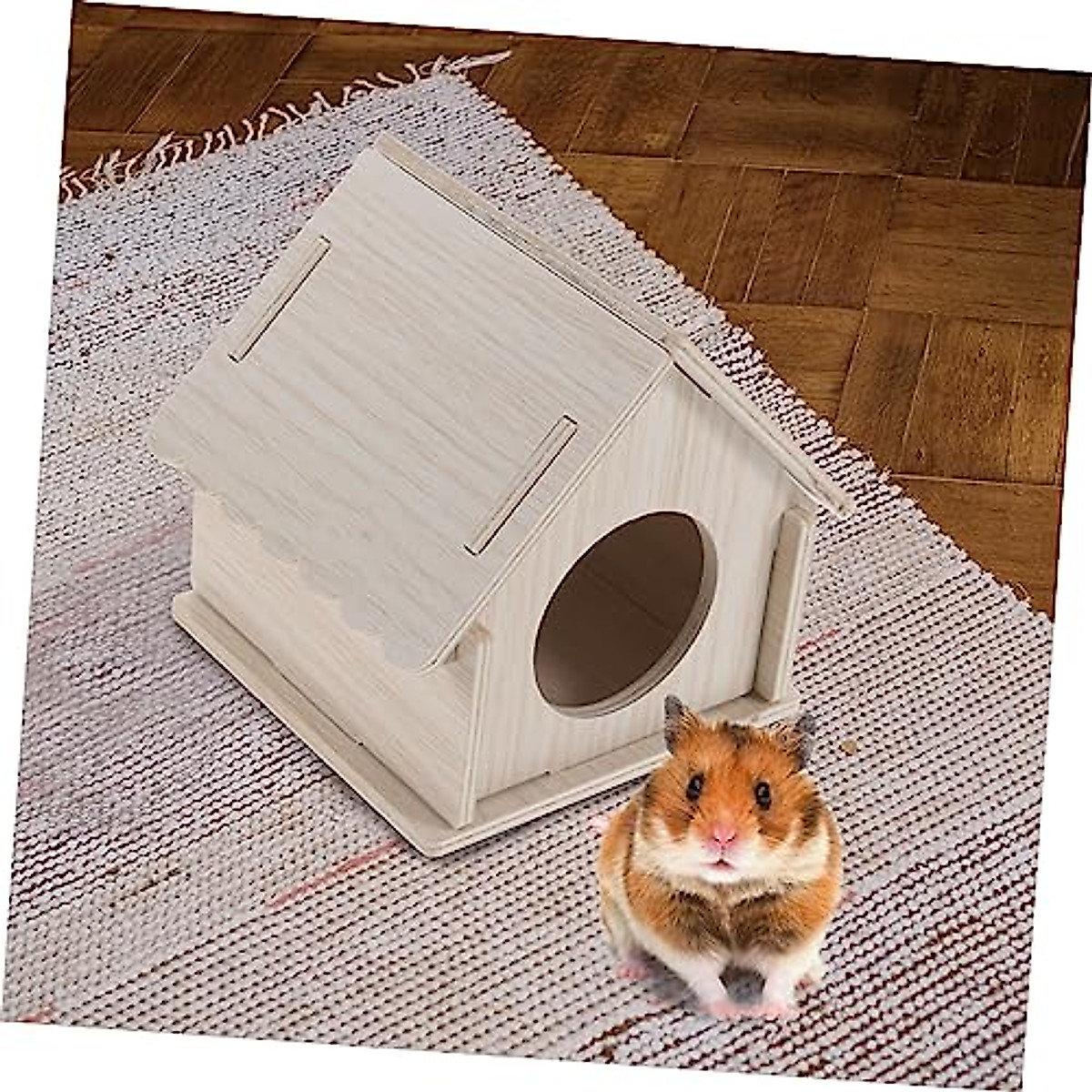 Balacoo 2pcs Wooden pet House Wooden Toys Hamster Toy Wooden House Hamster Accessories Chinchilla Hamster nest Small pet Small Animals Wooden cage Seesaw The Swing Multi-Layer Small House