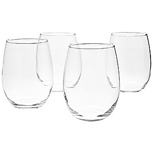 Amazon Basics Stemless Wine Glasses (Set of 4), 15 oz & All-Purpose Wine Glasses, 19-Ounce, Set of 4