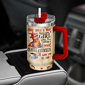 99OWL Crazy Chicken Lady Coffee Color, Tumbler 40 Oz With Handle Lid And Straw, Chicken Gifts, Lovers Handle Boss Red Swig For Modern Women Brown Tumblers Breed Spring Simple Funny