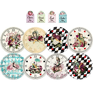 Alice and Wonderland Party Supplies 8 Pcs Cardboard Clocks for Mad Hatter Tea Party Decoration Diameter 8 inch Baby Shower Birthday Party Favors Not Real Clock